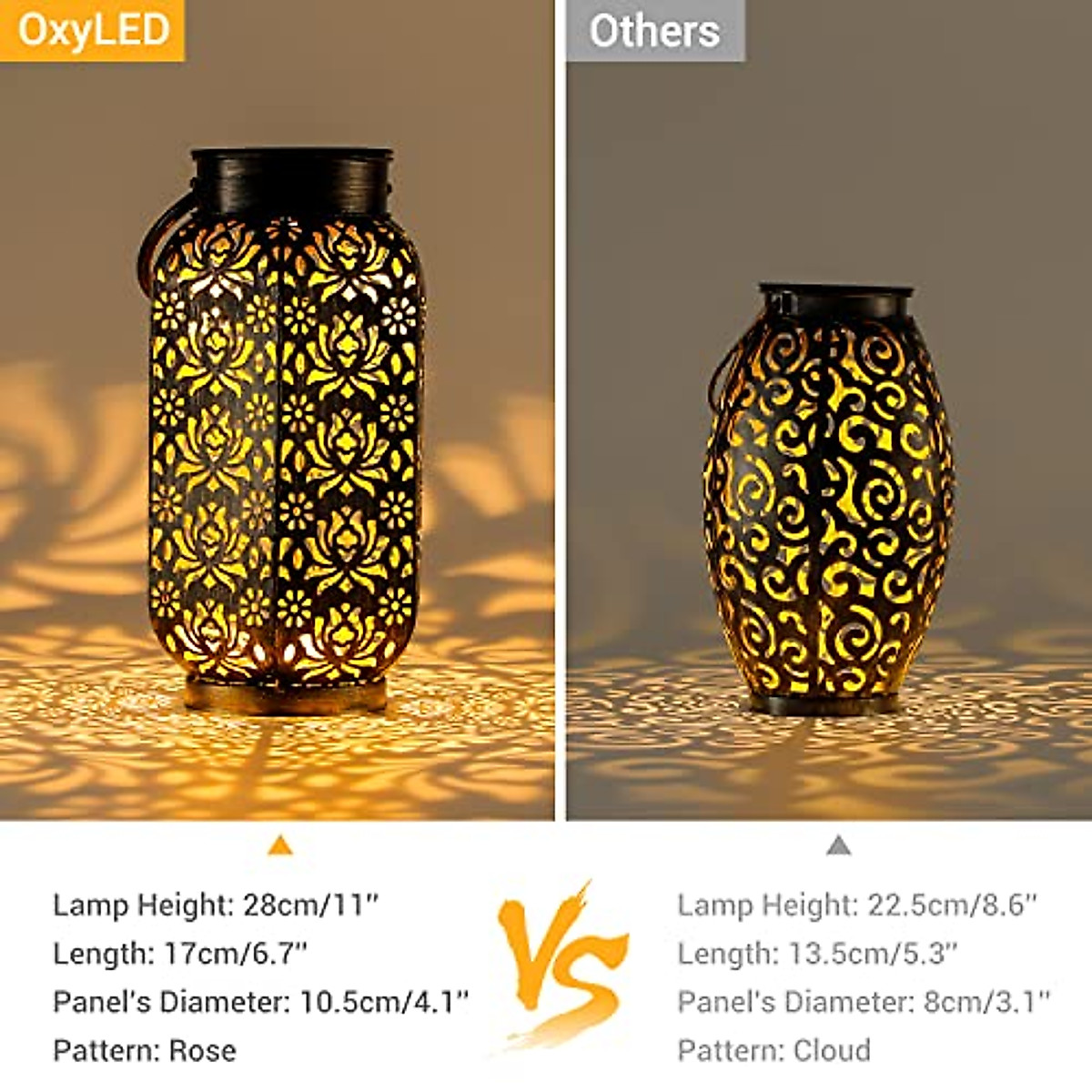 Solar Lanterns Outdoor Garden Decor - 2 Pack LED Garden Lantern Hanging Solar Powered with Handle Waterproof Decorative Retro Metal Solar Lights for Table Patio Yard Pathway Walkway Christmas - Large