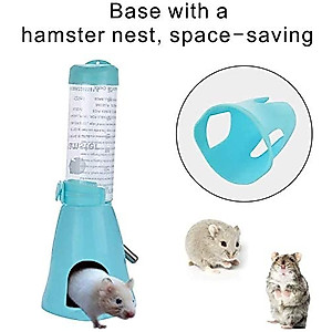125ML Blue-3 in 1 Hamster Suspended Water Bottle Small Pet Automatic Dispenser, with Food Bowl Base for Dwarf Hamster Mouse Hedgehog