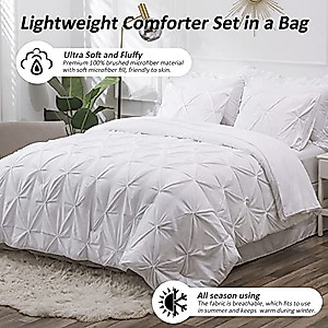 LUCKYBULL White King Comforter Set 8 Pieces Pintuck Bed in a Bag, Pinch Pleat Soft Textured Microfiber Bedding with Sheets, Skirt, Pillowcases & Shams for King Bed