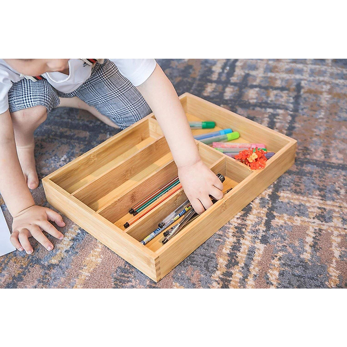 Royal Brands Bamboo Utensil Drawer Organizer Tray, Bamboo Cutlery Drawer Organizer Tray, (14.25" x 10.25" x 2")