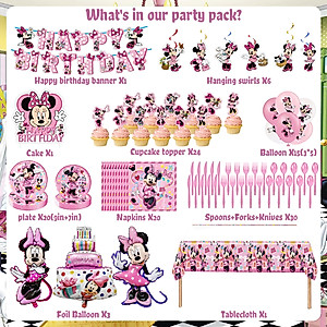 Pink Mouse Party Supplies, Pink Mouse Birthday Party Decorations Include Banner, Hanging Swirls, Cake Foil Balloons, Latex Balloons, Cake Toppers, Tableware, Tablecloth