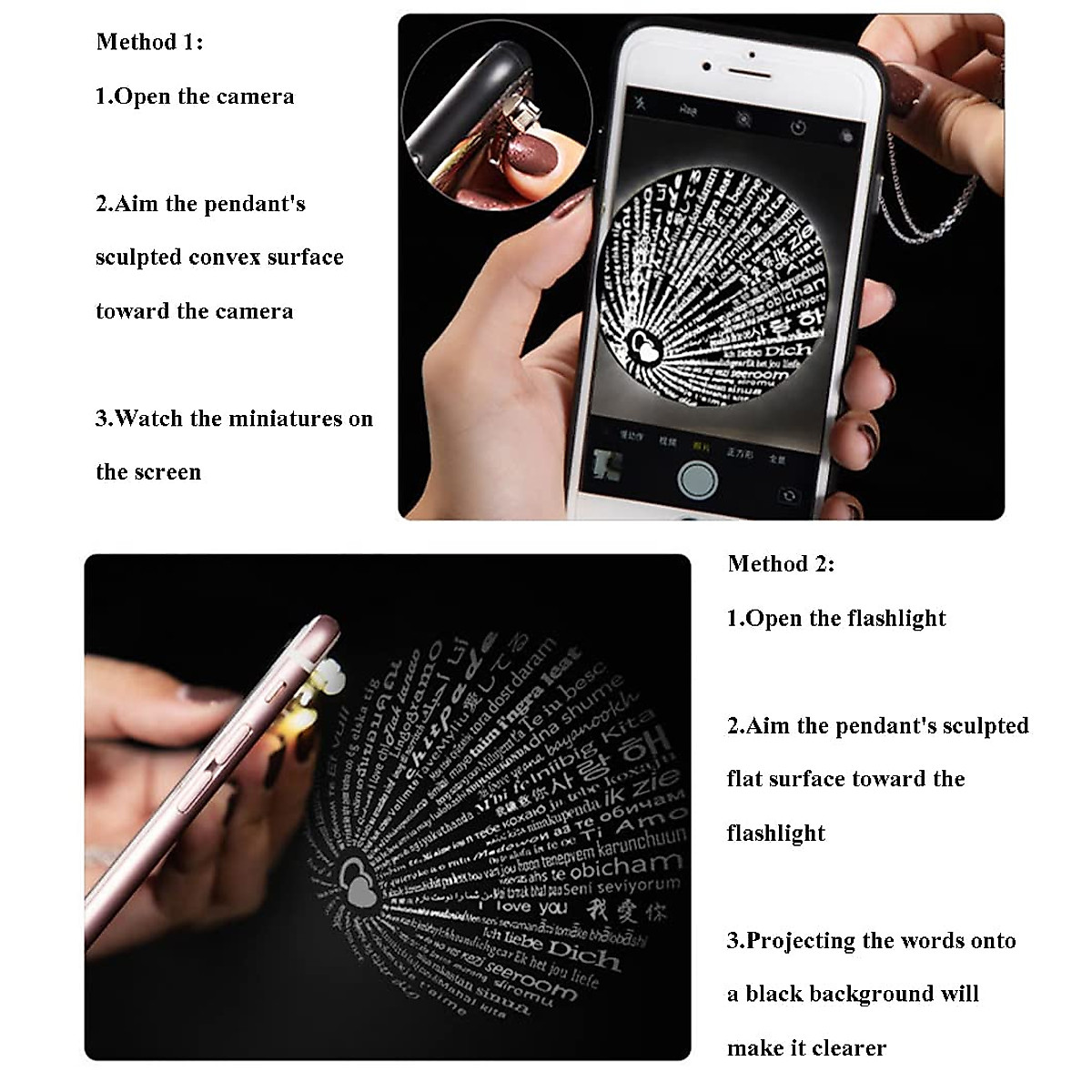 TRWWELL I Love You Necklace 100 Languages Projection Silver Half Moon Pendant Necklace for Women Wedding Birthday Anniversary Jewelry Gift