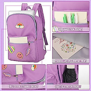 Sotiff Lightweight Backpack Preppy Patches Nylon Backpack Rainbow Heart Smile Waterproof Travel Bag Pack (Purple)