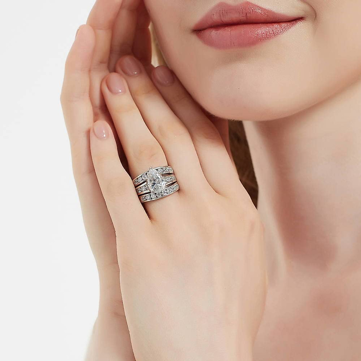 BERRICLE Sterling Silver Solitaire Wedding Engagement Rings 3 Carat Pear Cut Cubic Zirconia CZ Ring Set for Women, Rhodium Plated Size 5.5