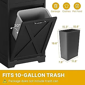 DWVO 10 Gallon Trash Cabinet with Storage Cabinet ＆ Drawer, Wooden Tilt Out Trash Cabinet Hidden Garbage Bin Cabinet, Tilt-Out Hamper for Kitchen Island, 20.5" W x 14" D x 39" H, Black