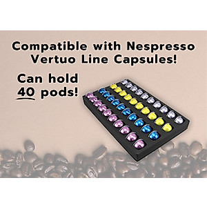 Polar Whale 2 Coffee Espresso Capsule Drawer Organizer Tray Inserts Compatible with Nespresso Vertuo VertuoLine Kitchen Home Office Waterproof Washable Black Foam 40 Compartment 12.75 x 20.25 Inches