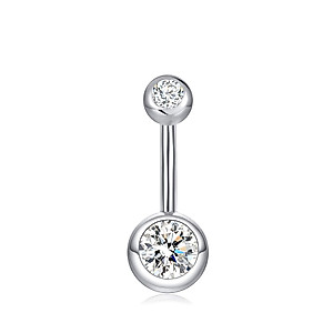 SILBERTALE Belly Button Rings 10mm Sterling Silver Belly Rings Curved Barbell Piercing Navel Rings for Women Men