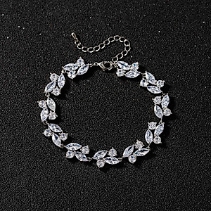 SWEETV Marquise Wedding Bracelet,Crystal Rhinestone Bridal Bracelets for Brides, Bridesmaids, Women, Rose Gold/Silver Tennis Bracelet for Wedding, Prom, Party, Jewelry Gifts