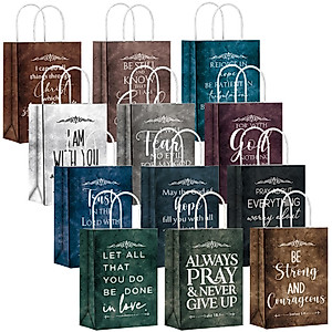 Skyygemm 12 Pcs Christian Religious Paper Gift Bags Bulk Bible Verse Treat Bags with Handles Sunday School Inspirational Scripture Bags for Church Women First Communion Baptism Party Supplies