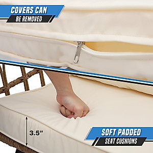 SFIHOME 3-Piece Patio Conversation Set, Rattan Outdoor Furniture Set with Side Table, Patio Furniture Set for Porch Backyard Garden, Weather-Resistant,250lbs Weight Capacity, Natural