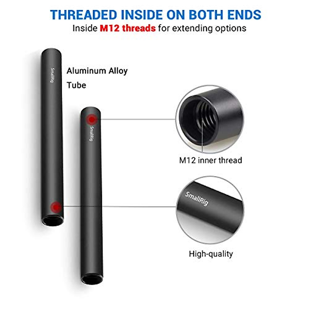 SmallRig 15mm Camera Rods (4 inch) 15mm Rail Rod Support System 15mm, Monitor Mount, 15mm LCD Mount, Follow Focus, Matte Box - 1049