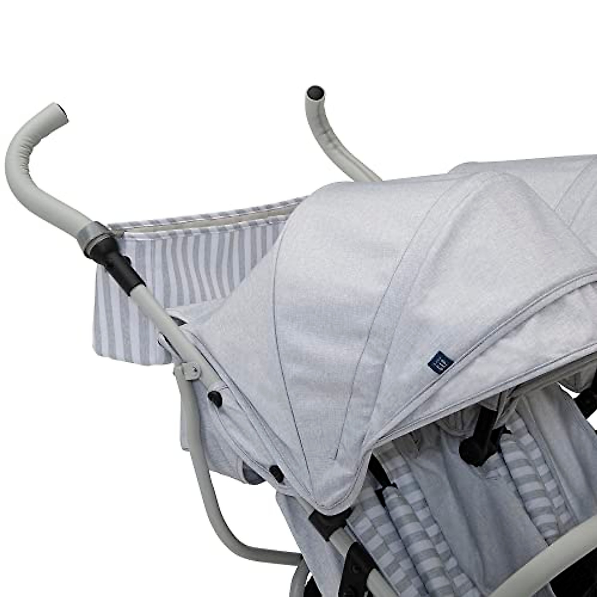 GAP babyGap Classic Side-by-Side Double Stroller - Lightweight Double Stroller with Recline, Extendable Sun Visors & Compact Fold - Made with Sustainable Materials, Grey Stripes