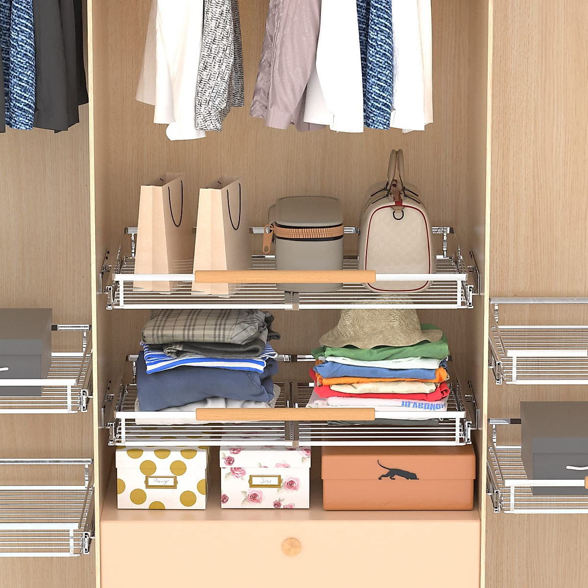 SOFRON Expandable Pull Out Drawer Cabinet Organizers, Heavy Duty Slide Out Storage Shelf for Home Kitchen Pantry Cupboard Pots Pans, Adjustable Width from 23.2"~39.9", Stainless Steel 2 Pack