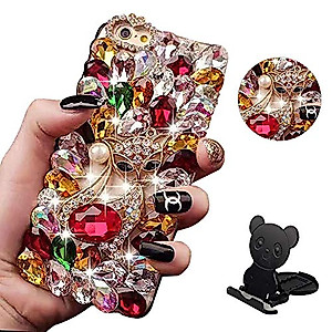 Ostop Bling Diamond Case Compatible with Moto G Play 2021 Crystal Rhinestone Case,Sparkle Full Stones Clear Glitter Homemade 3D Cute Fox Animals Phone Back Cover Women Girls,Red
