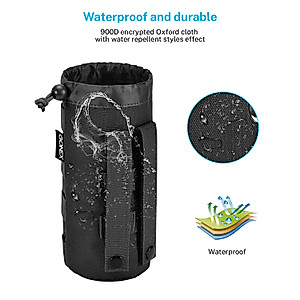 Gonex Tactical Military MOLLE Water Bottle Pouch, Drawstring Open Top & Mesh Bottom Travel Water Bottle Bag Tactical Hydration Carrier Black