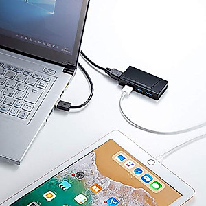 Sanwa Supply USB-3H417BK USB 3.1 Gen1 Hub, 4 Ports (Bus Power), Magnetic, Black