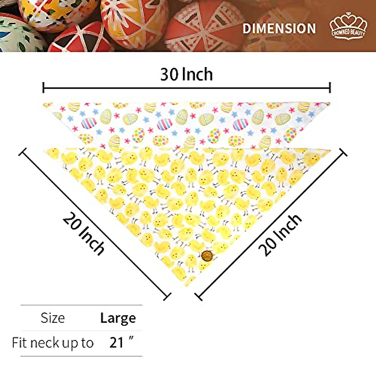 Crowned Beauty Easter Dog Bandanas Large 2 Pack, Eggs Chicks Set,Stars Plaid Adjustable Triangle Holiday Reversible Scarves for Medium Large Extra Large Dogs Pets