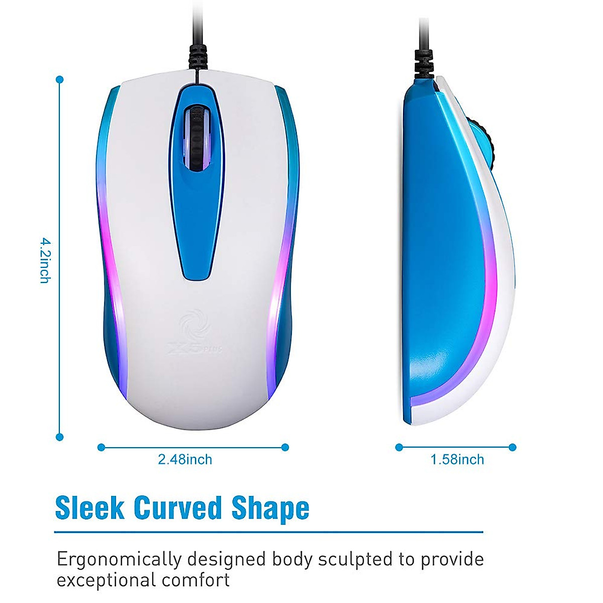 COOLERPLUS Wired Mouse, 1200DPI, Rainbow Breathing Light, USB Computer Mouse for Kids/School/Office/Home/Gaming Mouse, Compatible with Windows for PC, Laptop, Desktop, MacBook(White)