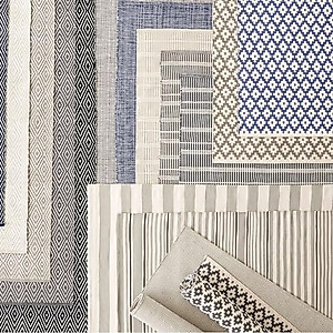 Dash and Albert Samode Indoor/Outdoor Area Rug - 2.5' x 12' Runner Denim & Ivory Diamond Handwoven Washable Accent Rug - Durable, Fade Resistant, High Traffic