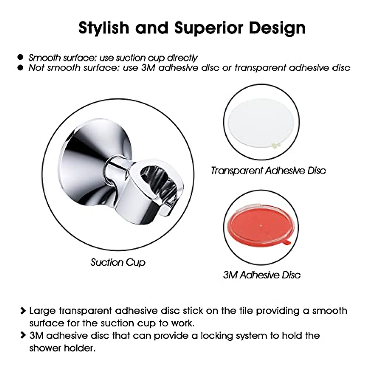 BRIGHT SHOWERS Handheld Shower Head Holder with Dual Angle Positions, Wall Suction Bracket Includes Adhesive 3M Disc, No Tools Required and Easy Installation, Chrome Finish