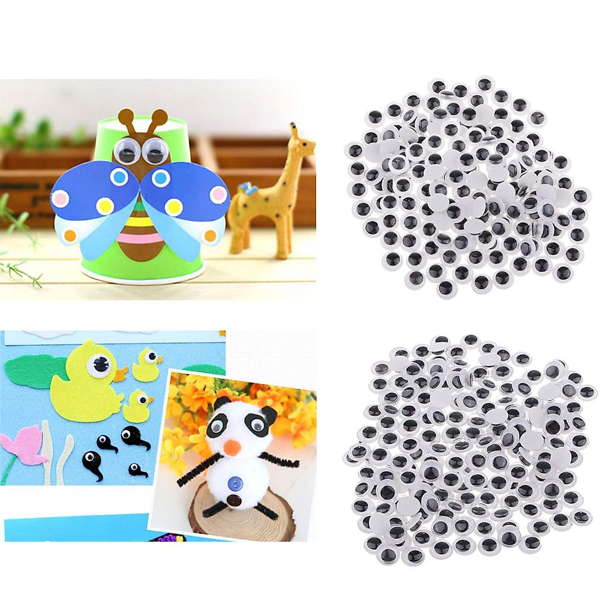 Baosity 400Pcs Bulk Wiggle Eye Round Plastic Clear Moving Eyes Wobbly Googly Adornments - 8mm, 10mm