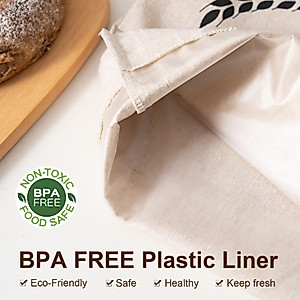 GobiSea 2 Pack Bread Bags for Homemade Bread - Plastic Lined - Reusable Linen Bread Bag with Plastic Liner For Sourdough & Bread Storage - 20" x 14"