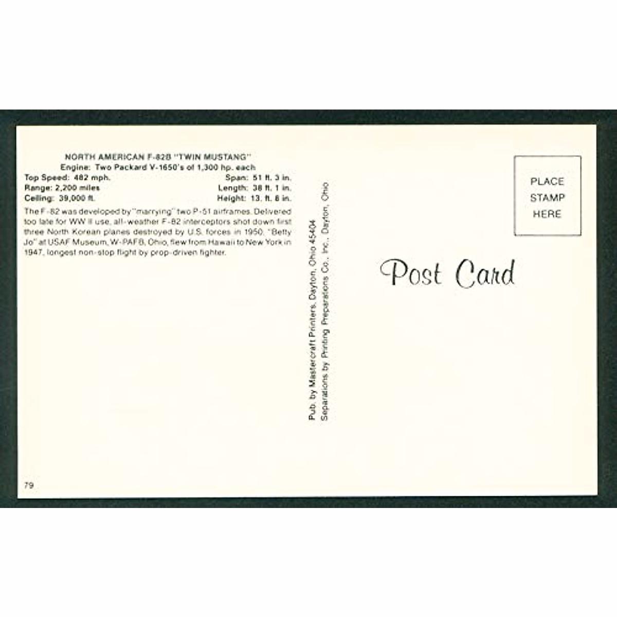 North American F-82 Twin Mustang Interceptor Aircraft North Korean War Propeller Airplane Postcard