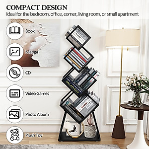 jxgzyy Bookshelf 5 Tier Geometric Modern Bookcase Industrial Style Metal Bookshelf Display Storage Rack for Books Decors Cds in Office Living Room Corner Floor Standing Bookcase