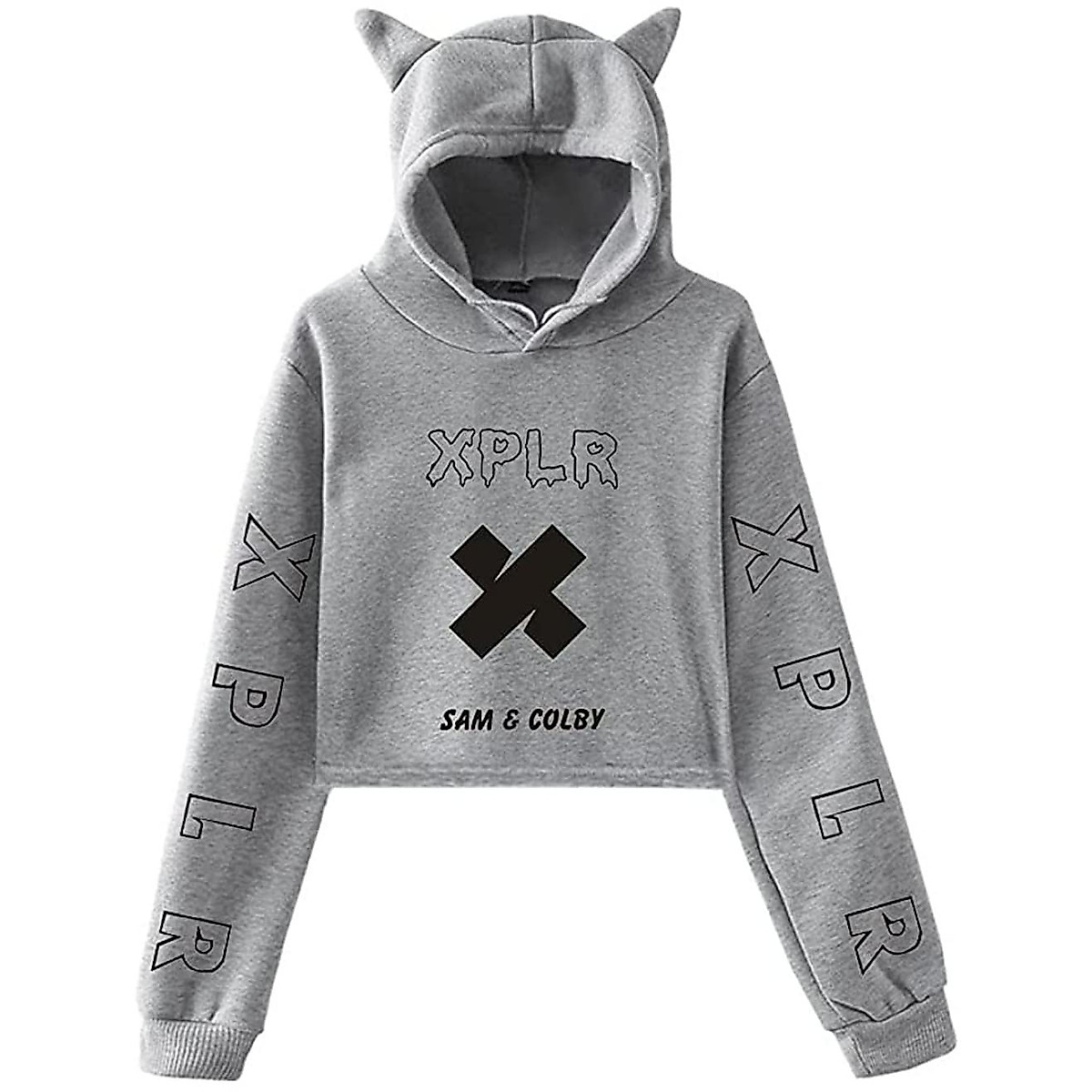 XPLR Sam and Colby Merch Hoodie Female Cat Ear Pullover Sweatshirt Women's Outwear Youthful Clothes (A34409-3,XXS)