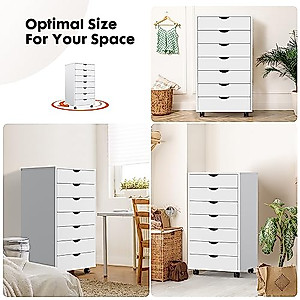 Sweetcrispy 7 Drawer Chest - Storage Cabinets Dressers Wood Dresser Cabinet with Wheels Mobile Organizer Drawers for Office, Bedroom, Home, White