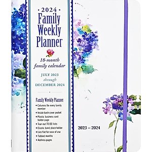 2024 Hydrangeas Family Weekly Planner (18 months, July 2023 to Dec 2024)