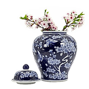 Galt International Dark Blue Floral Chinoiserie Jar 12" w/Lid - Ginger Jar, Tea Storage, Decorative, Home Decor Jar