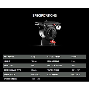 IFOOTAGE Cobra 3 Monopod C180F-P with K5S Fluid Head, Professional Portable Travel Monopod Kit for Canon Nikon Sony Olympus Panasonic DSLR Camera