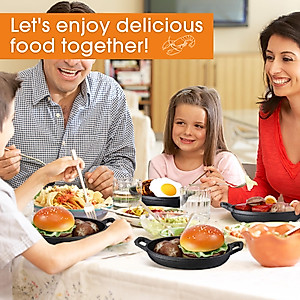 Mifoci 6 Pcs 16 oz 8.7'' x 4.7'' Oval Serving Dish Mini Cast Iron Skillet Cast Iron Baking Pan Sizzling Plate Matte Black Gratin Cookware for Home Restaurant Kitchen Food Service Barbecue