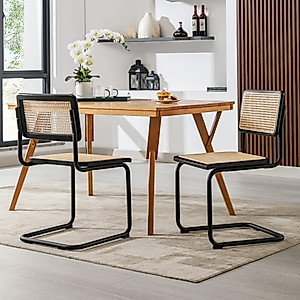 Flouki Rattan Chair, Cane Dining Chairs, Woven Dining Chair, 18 inch H, Set of 2, Black