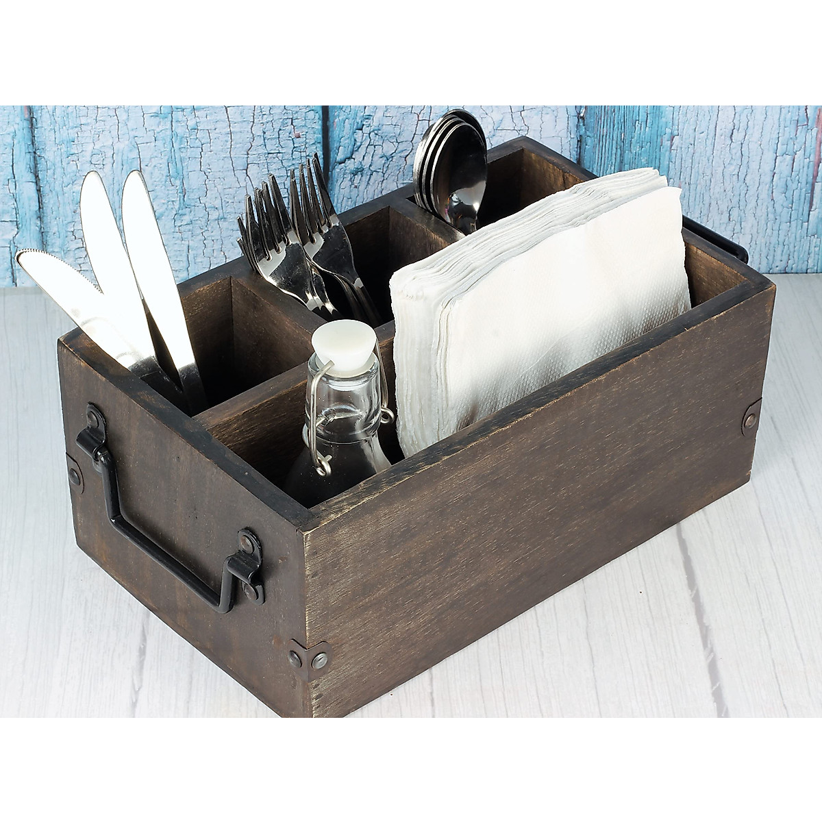 ARTISENIA Mother's Day Gifts Wooden Kitchen Utensil Holder With 4 Compartments Wood Utensil Organizer for Cutlery, Napkins, Cups Caddy Organizer