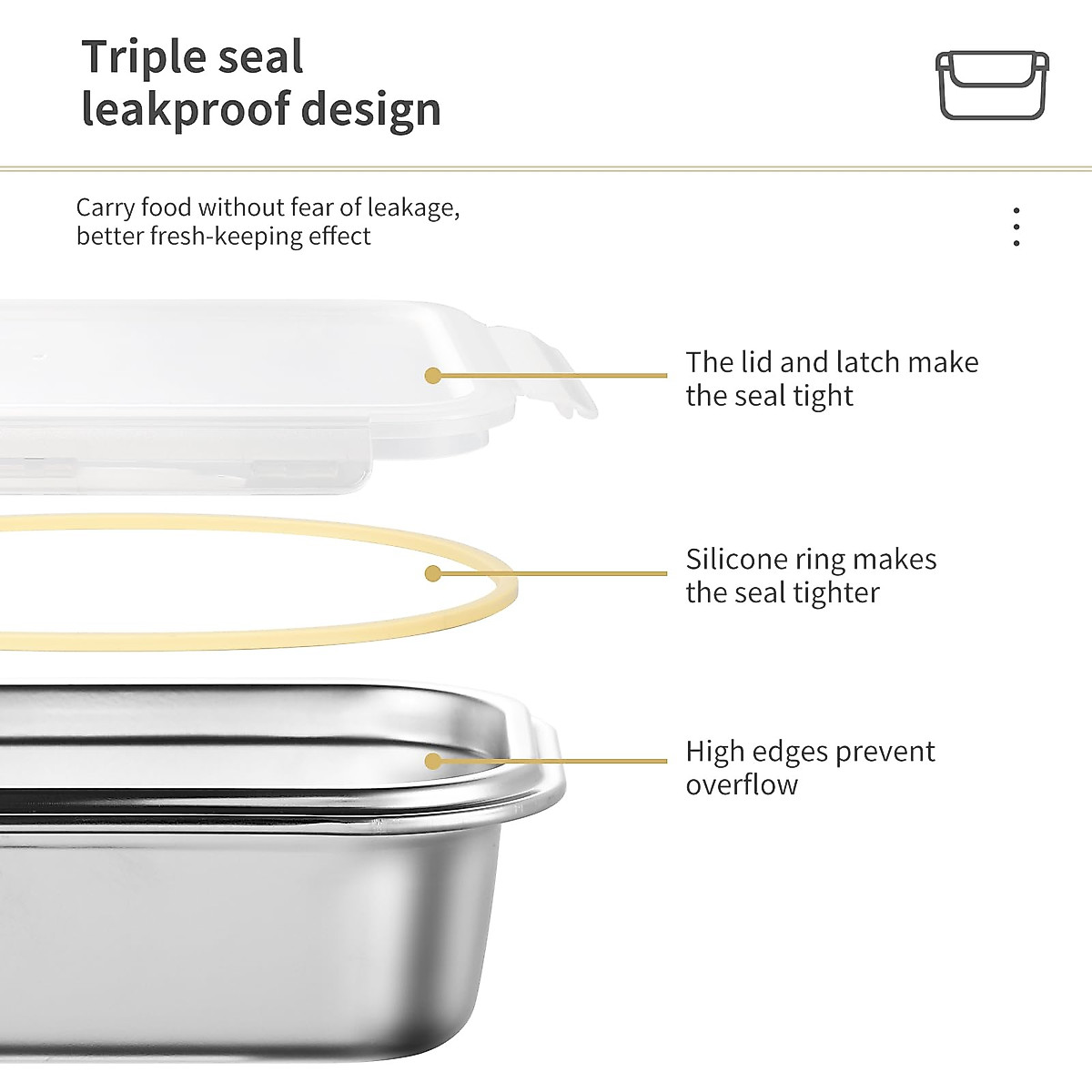 GEEJA 18/8 Stainless Steel Food Storage Containers, Meal Prep Lunch Box, Baking Pan, Stackable Bento Box, Metal Set of 3 (1PC 84oz + 2PC 21oz)