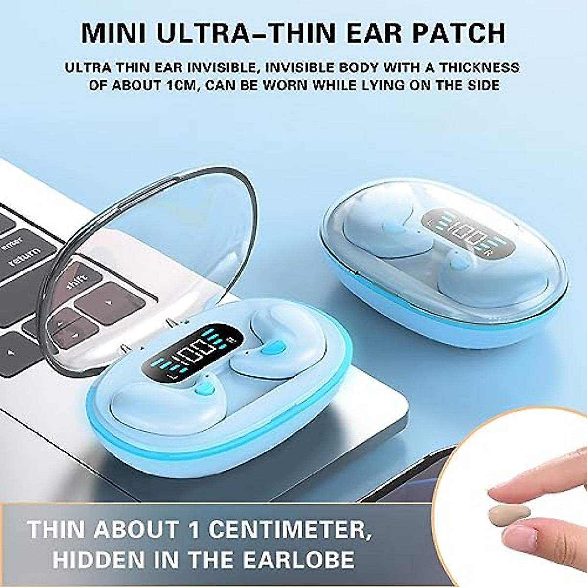 Headphones with Microphone, Bluetooth Earphones, in Ear Sleep Earphones, Hidden, Compact, Music Calls, Long Battery Life, Wireless Headphones, Noise Cancelling Headphones for Sleeping,