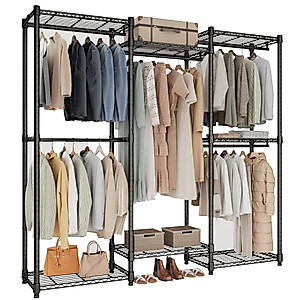 Tophorse T3 Portable Closet Clothes Rack, Heavy Duty Clothing Rack with 5 Hang Rods & 7 Shelves, Adjustable Closet Organizers and Storage Wardrobe, 75.2" W x 15.7”D x 76.4”H, Max Load 850LBS