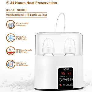 Baby Bottle Warmer, Fast Milk Warmer for Breastmilk Formula, Baby Food Steamer, Fits 2 Bottles, Accurate Temperature Control, with Defrost, Steam Water Boiler, Heat Baby Food Jars Function