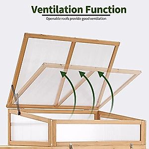 MCombo Cold Frame Greenhouse with Foldable Potting Table, Raised Garden Bed Planter Box with Legs and Wooden Greenhouse with Shelf for Vegetables, Herb and Flowers Use, 0399 (Natural)