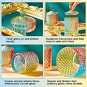 4 Pcs Crystal Glass Candy Jar with Lid Home Decorative Jar Glass Storage Bathroom Jars Jewelry Box Canister Jar for Cotton Swab Glass Jar Decor for Bathroom, Pantry, Living Room, Kitchen (Colorful)