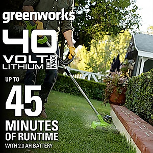 Greenworks 40V 14" Cordless Electric Lawn Mower, Leaf Blower (120 MPH / 500 CFM), String Trimmer, 4.0Ah Battery and Charger