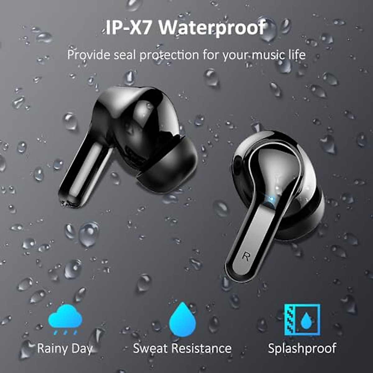Wireless Earbud, Bluetooth Headphones 5.3 NEW 40H Ear Buds Bass Stereo Earphones Noise Cancelling Earbud with 4 ENC Mic in-Ear Bluetooth Earbud USB-C LED Display IP7 Waterproof Sport for Android iOS