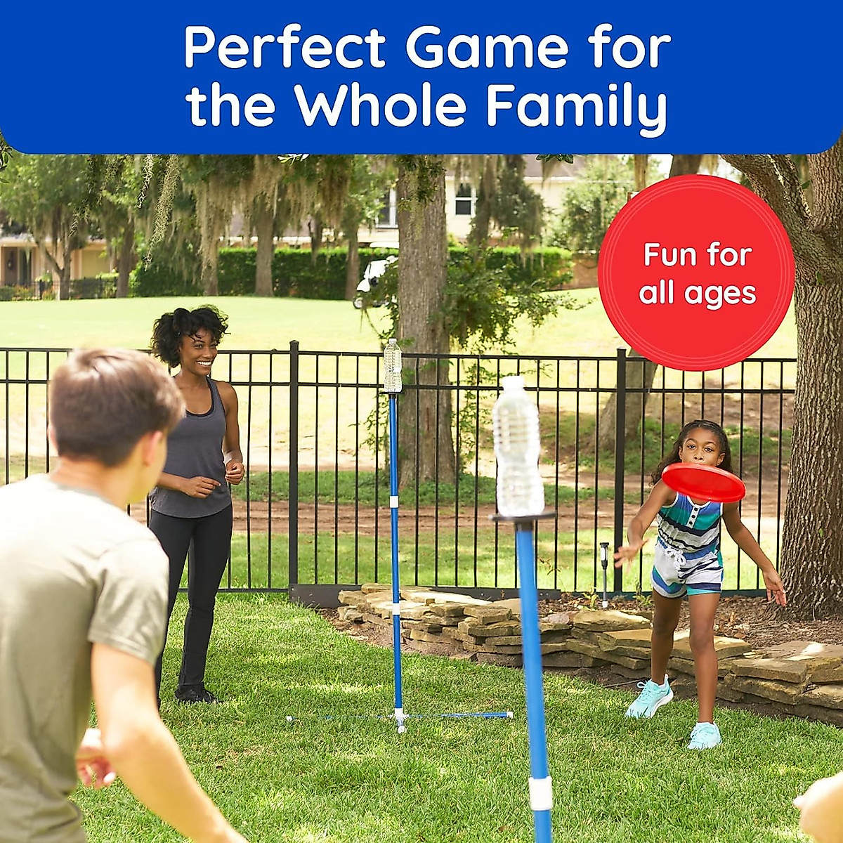 Giggle N Go Yard Games for Adults and Kids - Outdoor Polish Horseshoes Game Set for Backyard and Lawn with Frisbee, Bottle Stands, Poles and Storage Bag﻿, Easter Basket Stuffers Gifts for Kids.