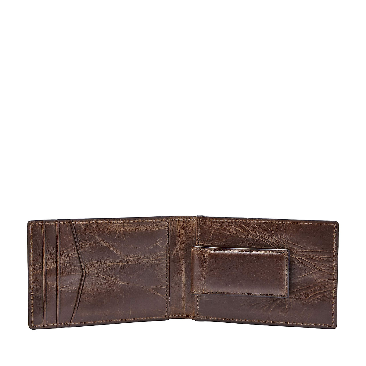 Fossil Men's Derrick Leather Slim Minimalist Magnetic Money Clip Bifold Front Pocket Wallet, Dark Brown, (Model: ML3684201)