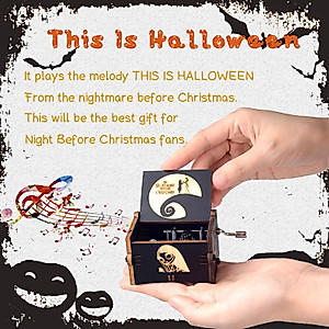 Keast WoodenNightmare Before Christmas Hand Crank Musical Box, Carving Music Box Jack for Boys Girls