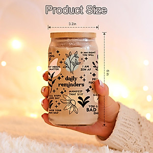 Coolife Positive Daily Affirmations Cup - Mental Health, Funny Sobriety, Christmas, Inspirational, Motivational Gifts for Women, 16 oz Drinking Tumbler Glass Cups w/Lids Straws for Iced Coffee