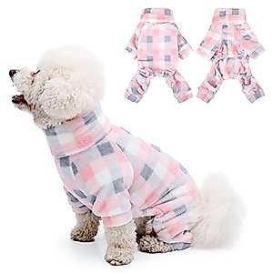 OUOBOB Dog Pajamas for Small Dogs, Pet Clothes Jumpsuit 4 Legs Dog Bosysuit Stretchy Puppy Onesies Breathable & Soft Dog Pjs Warm Apparel Classic Plaid Doggie Shirts Puppy Rompers Sleepwear
