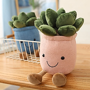 WUZHOU Tulip Plush Toy, 13.7" Flower Pot Stuffed Plushie Pillow Decoration, Soft Fluffy Toy Succulent Plants Friend Throw Pillow, Multicolor (Khaki-Succulent)